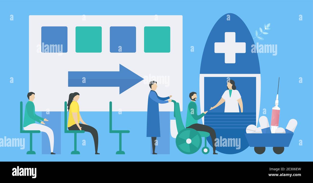 Patients are waiting to pick up medicines from pharmacist. Workflow of ...