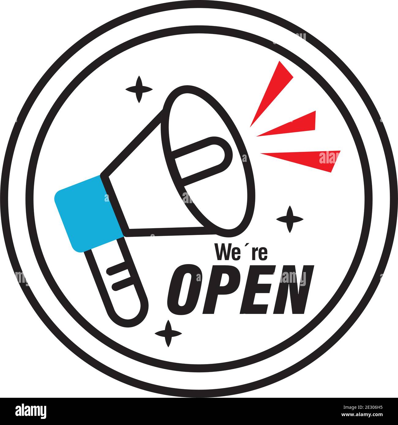 reopening lettering with megaphone in sticker half line style icon ...