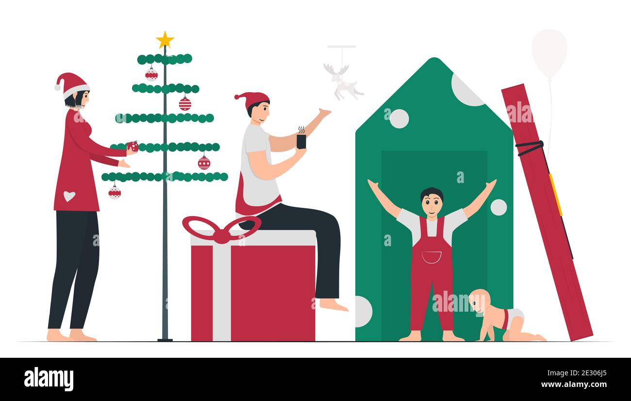 The family celebrate Christmas day together at house. 25 december ...