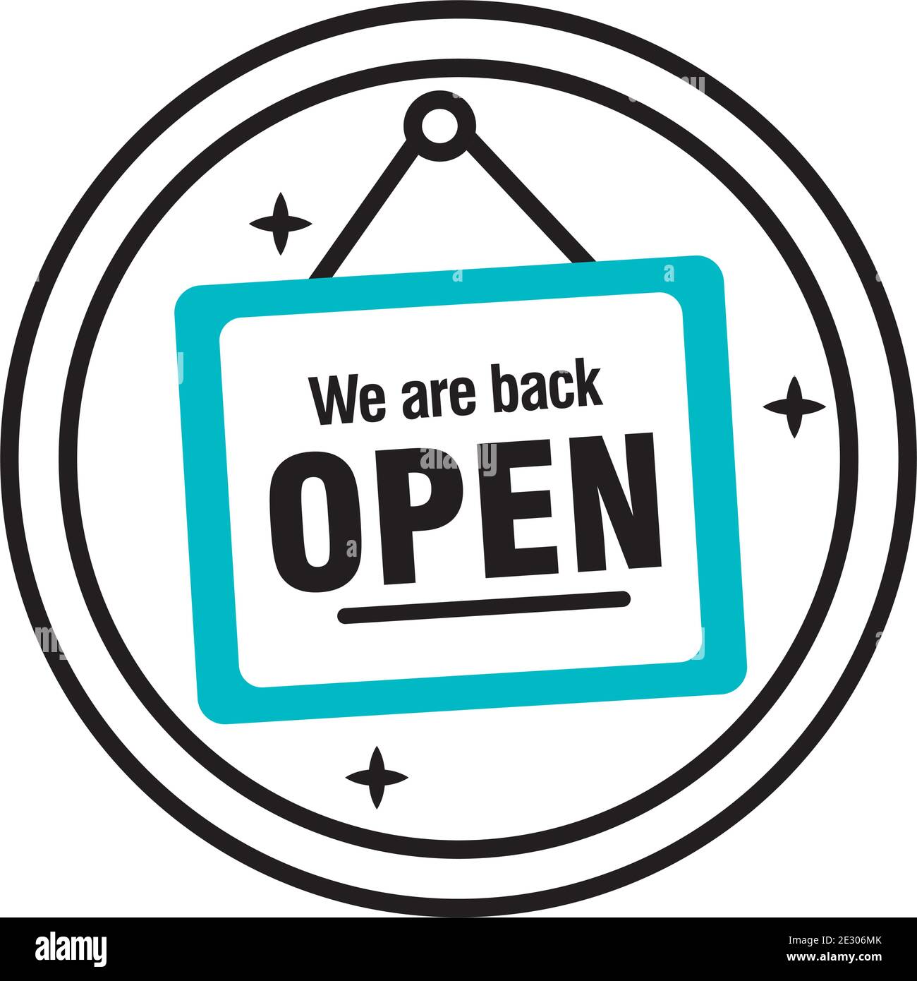 reopening lettering in label hanging sticker half line style icon Stock ...