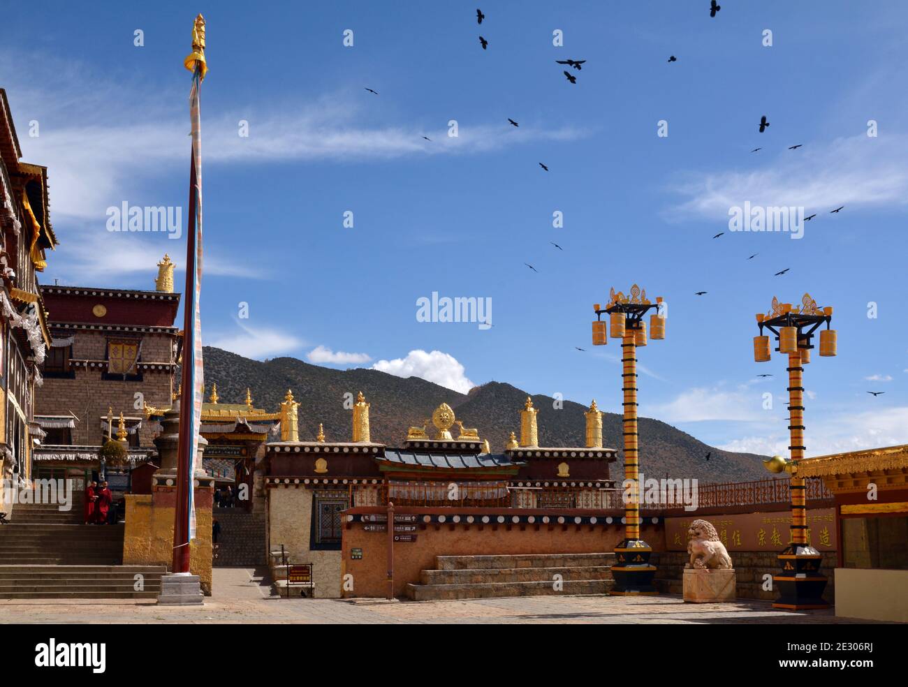 Sumtseling monastery high above the city of Shangri La, Yunnan. Tibetan ...