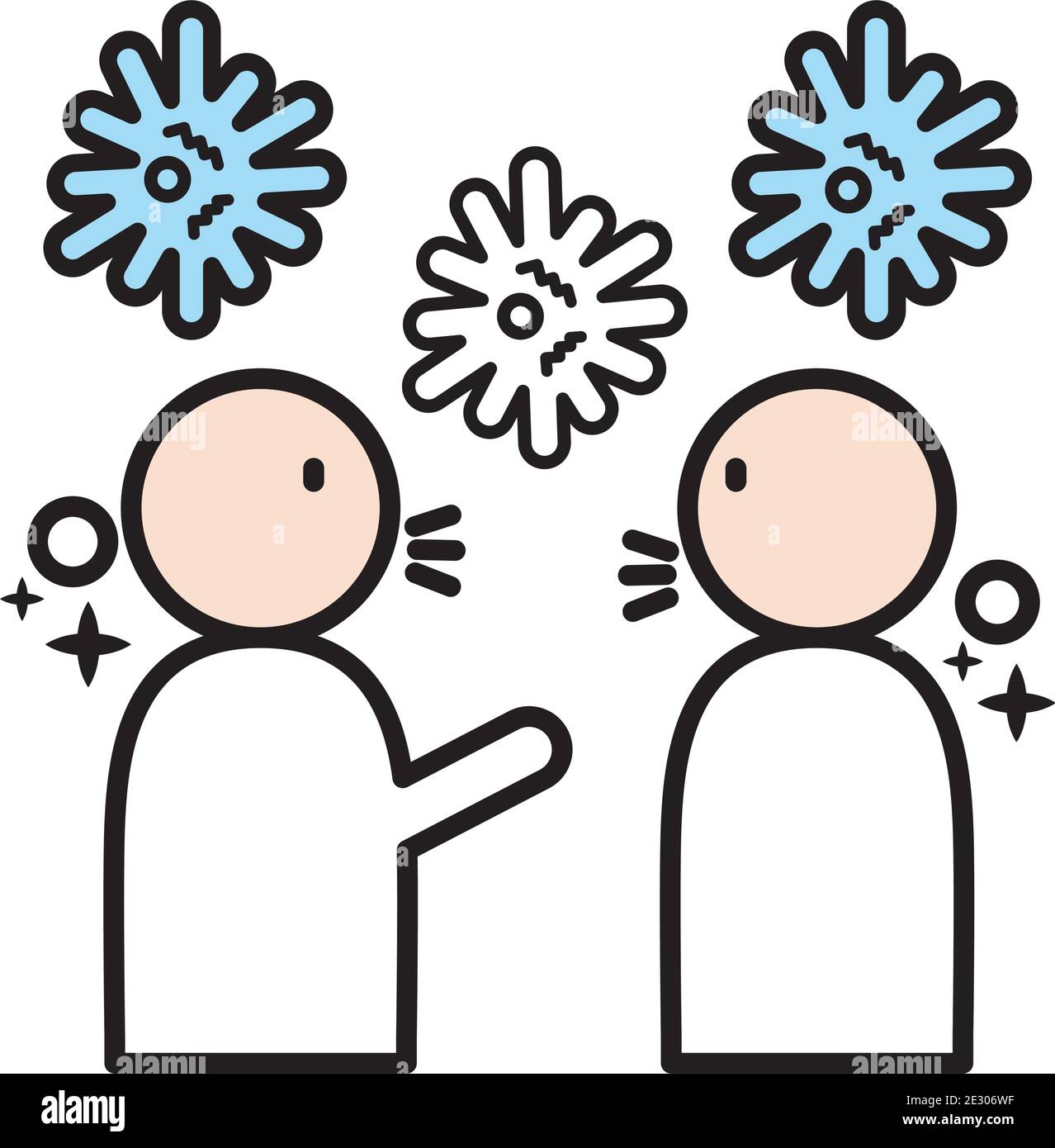 covid19 virus particles with persons talking without face mask line and ...