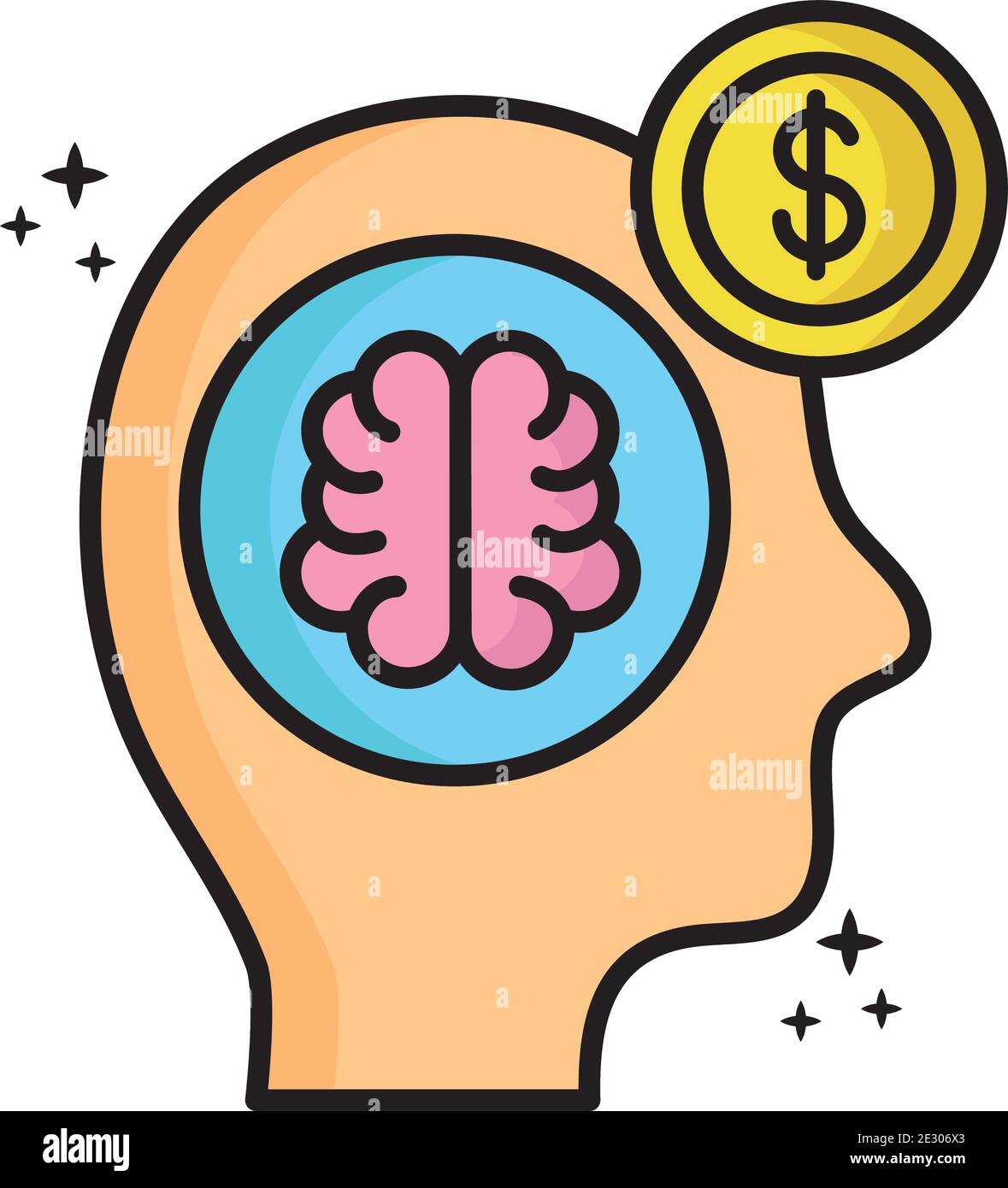 profile with brain and coin money dollar financial icon Stock Vector ...