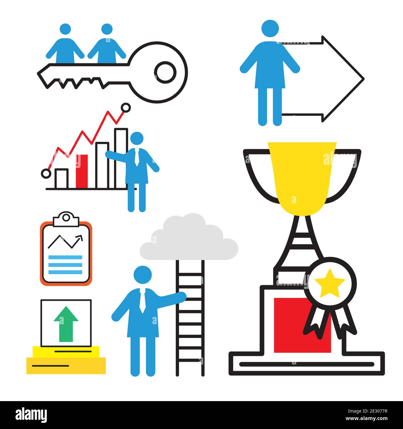 group of five business people with coaching set half line style icons ...