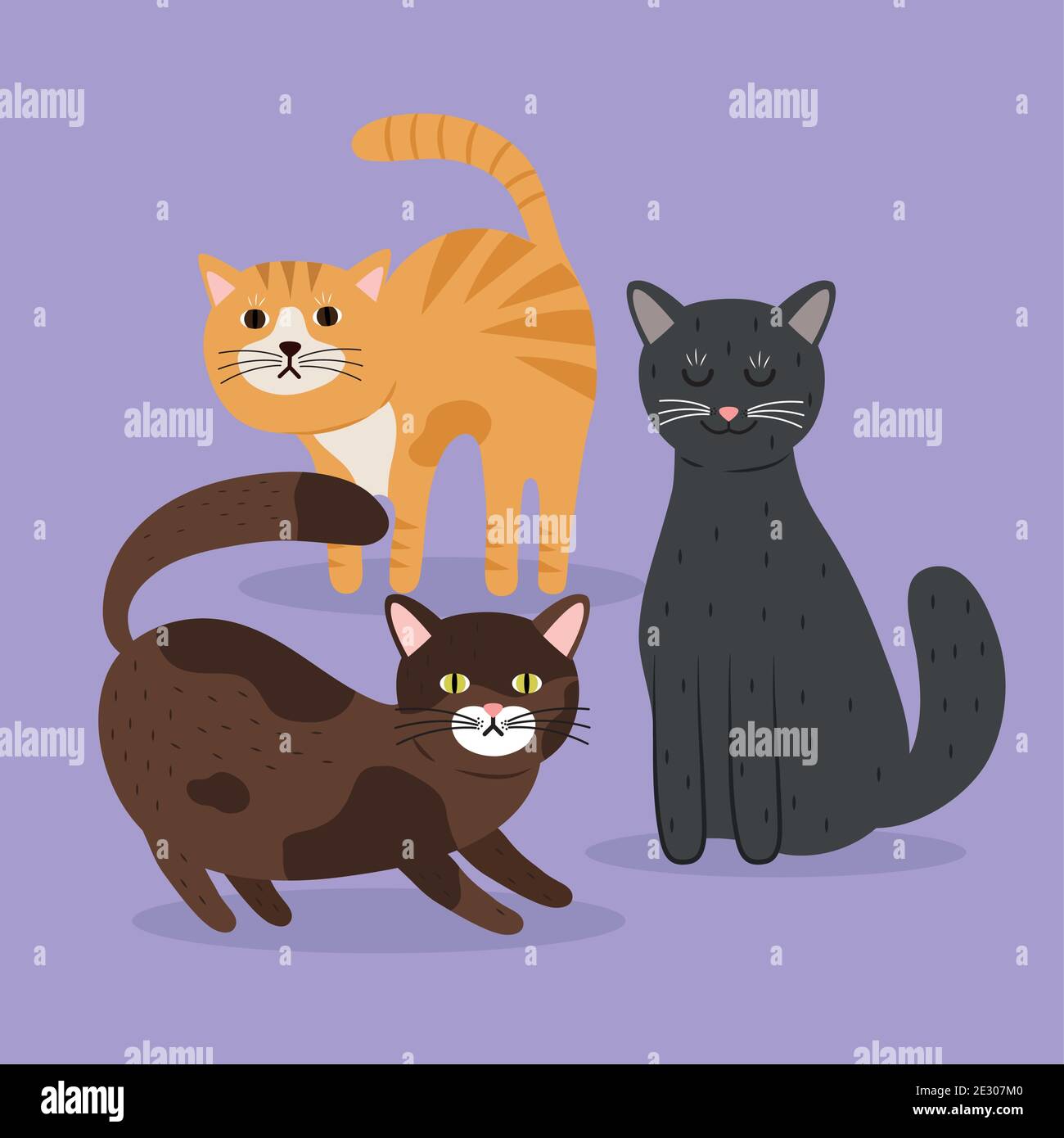 bundle of three cats differents colors mascots characters Stock Vector ...