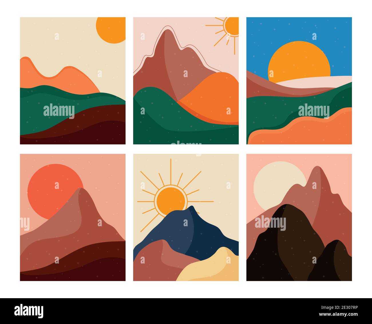 bundle of six abstract landscapes colorful scenes in white background ...