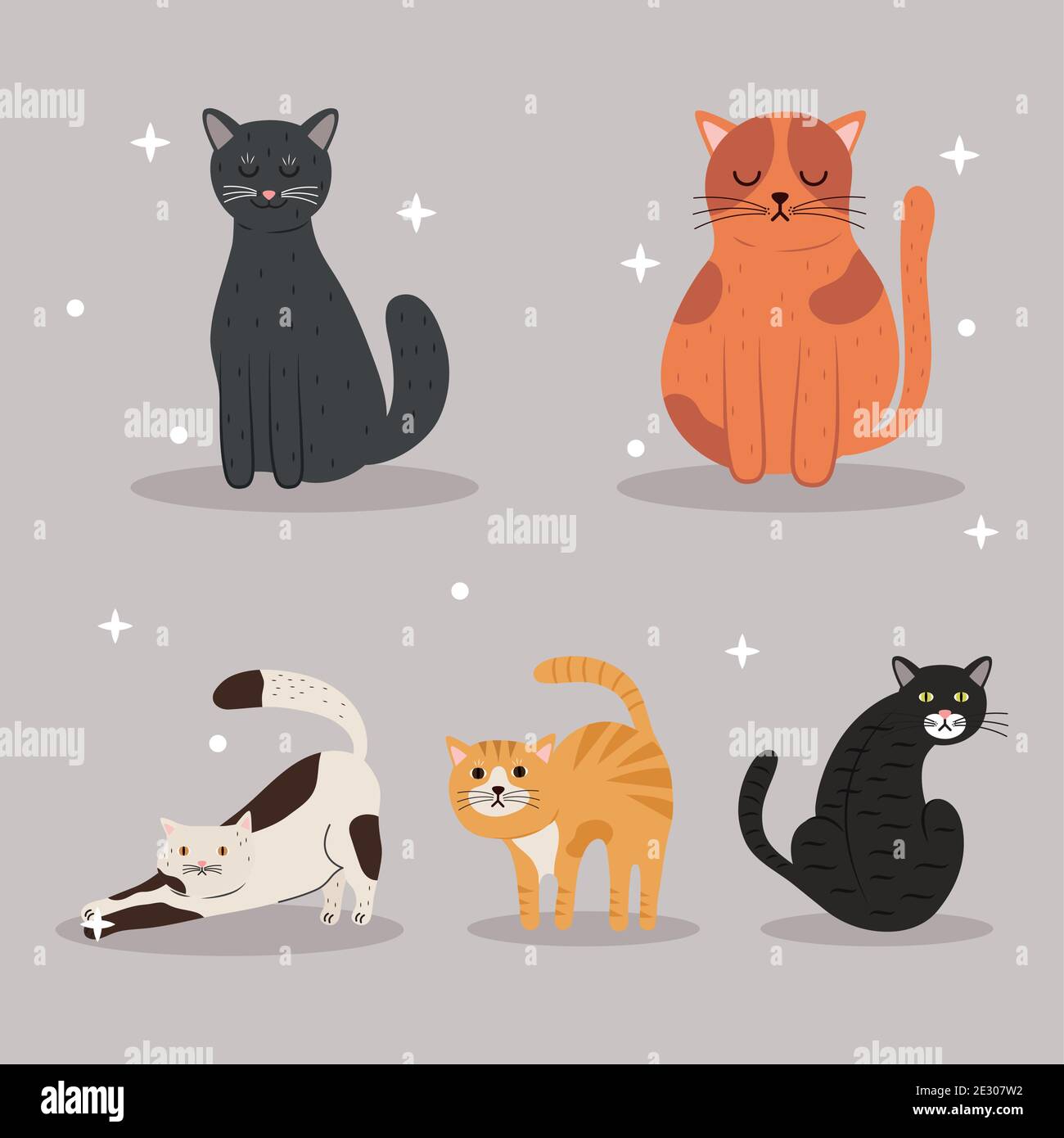 bundle of five cats differents colors mascots characters Stock Vector ...