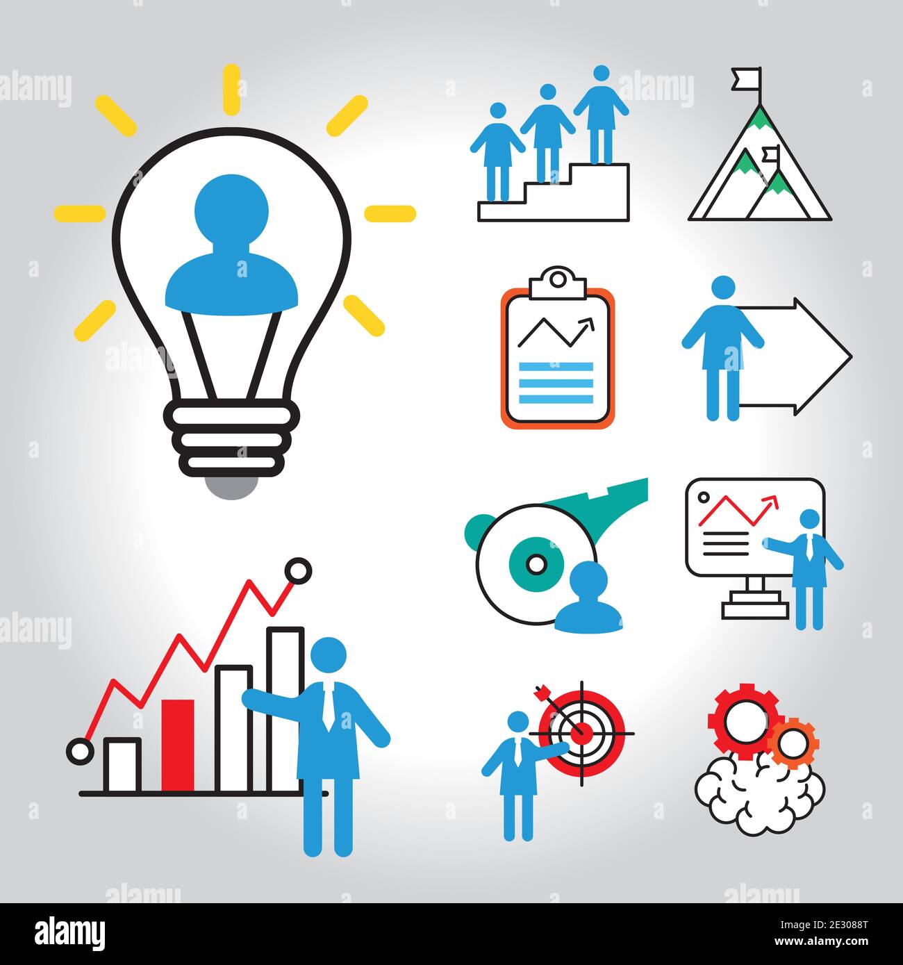 bundle of nine business people coaching and ten half line style icons ...