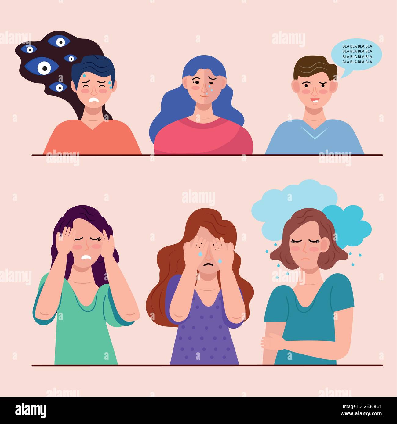 group of six persons with bipolar disorder characters Stock Vector ...