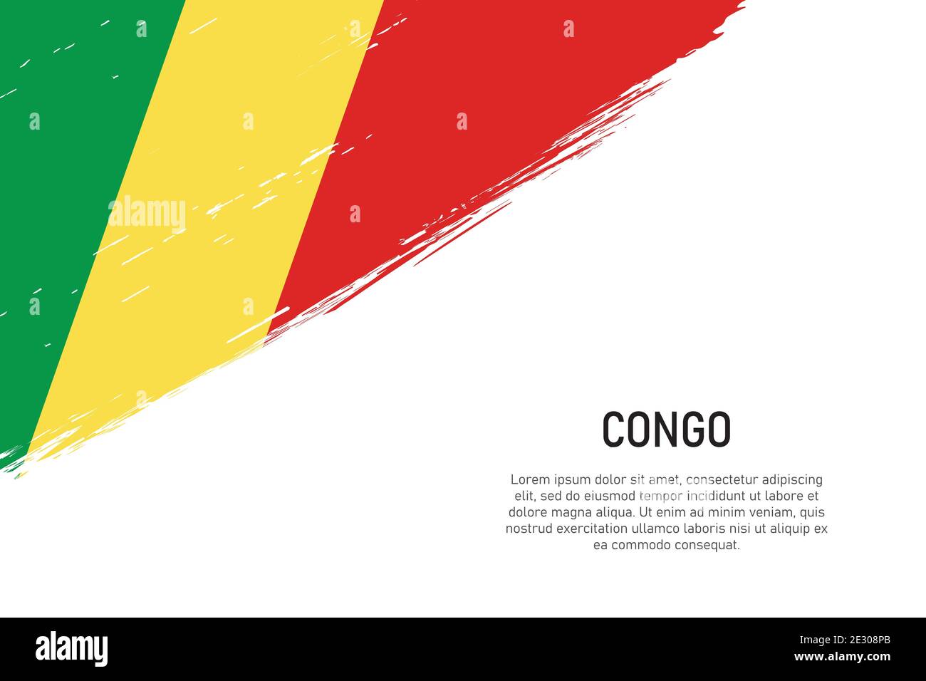 Grunge styled brush stroke background with flag of Congo. Template for ...