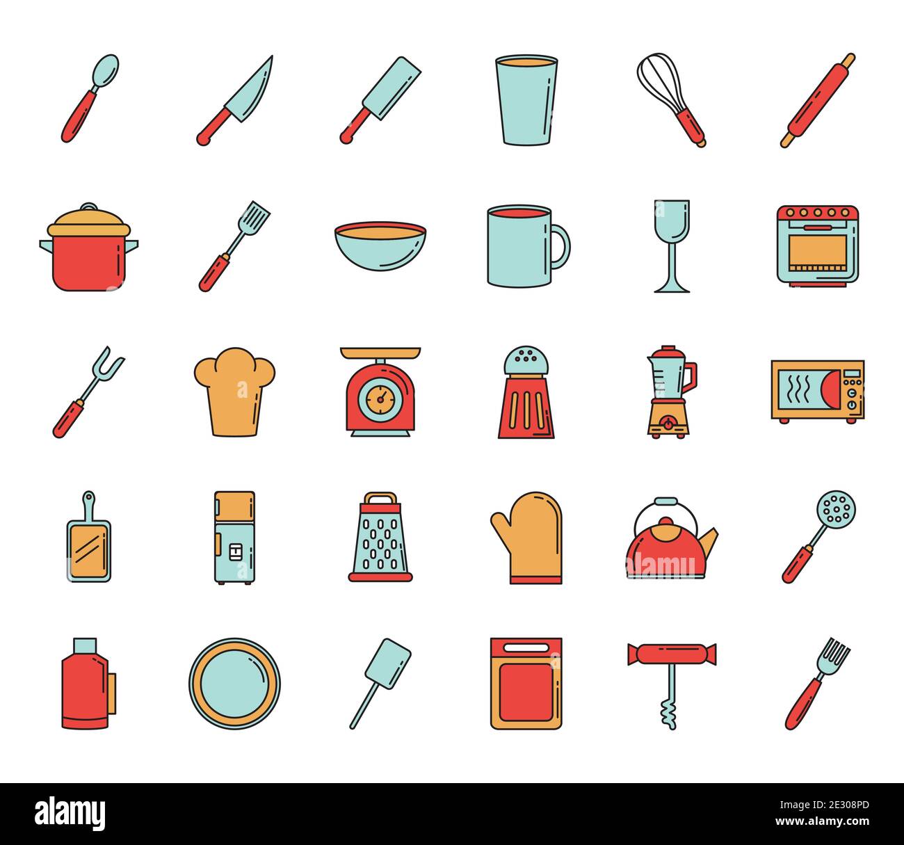 bundle of thirty kitchen utensils set icons Stock Vector Image & Art ...