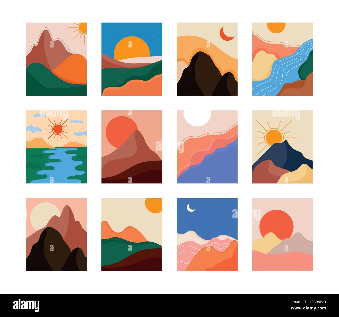 bundle of twelve abstract landscapes colorful scenes Stock Vector Image ...