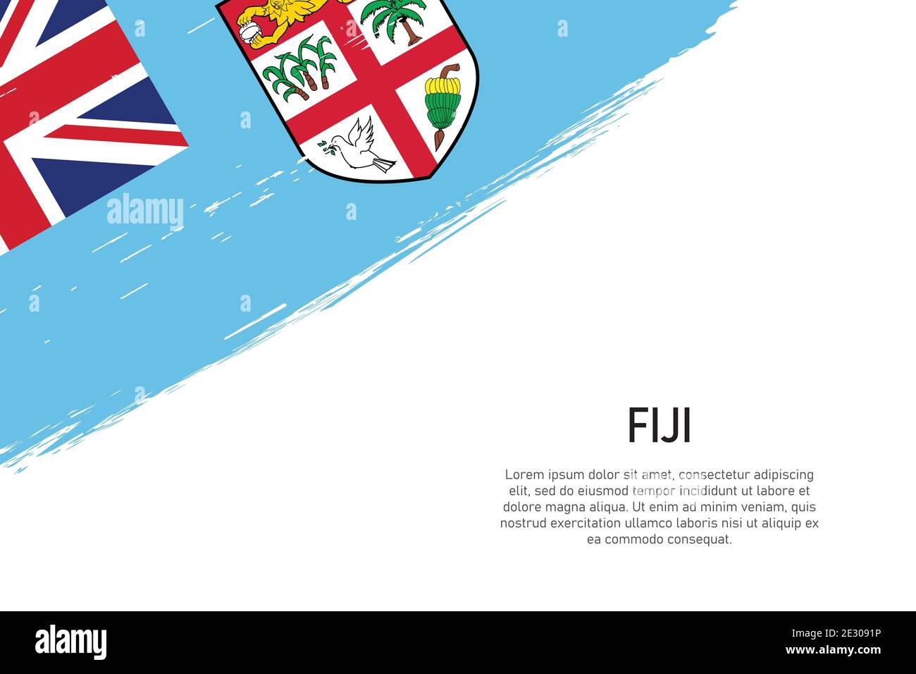 Grunge styled brush stroke background with flag of Fiji. Template for ...