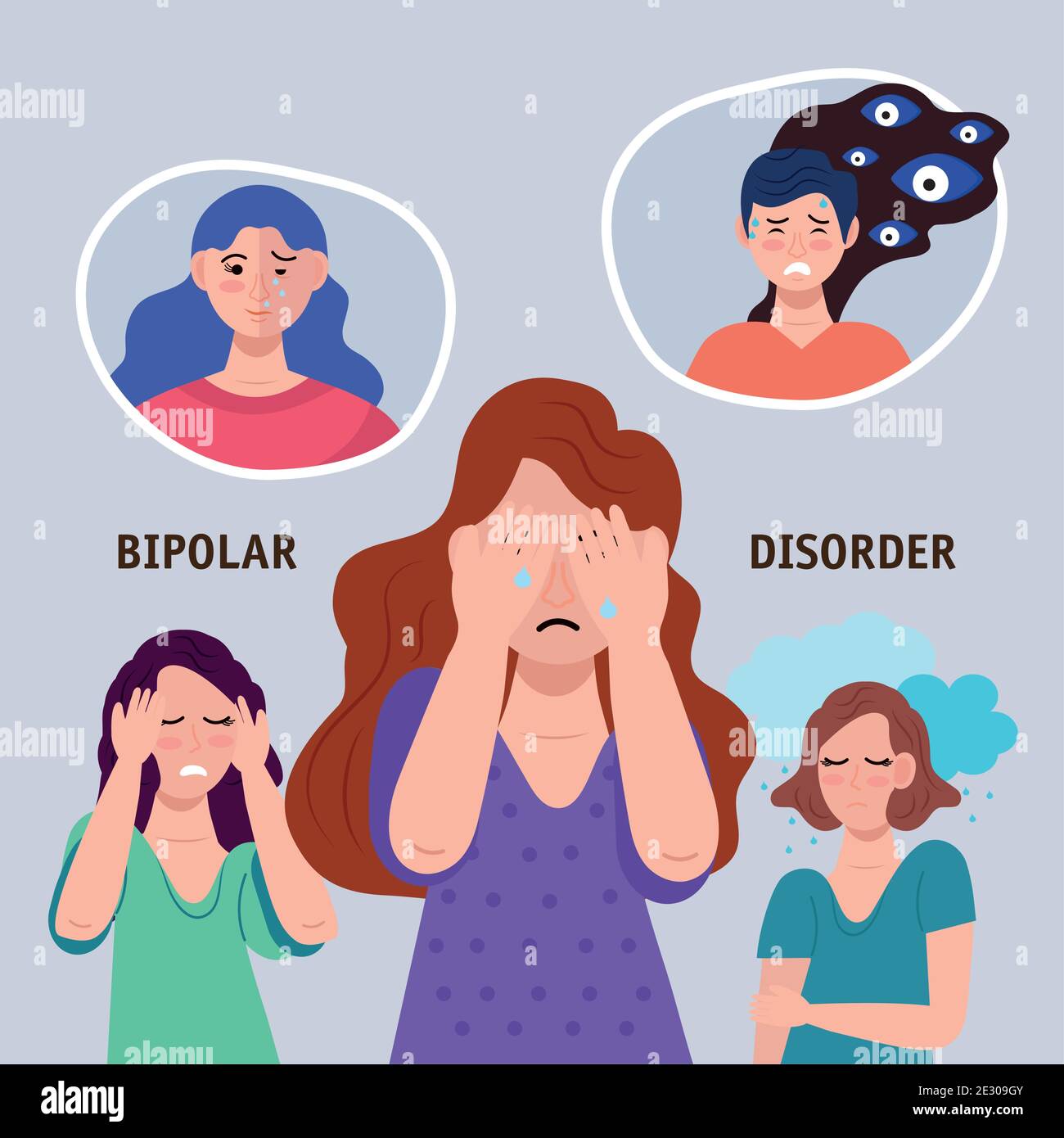 Group Of Five Persons With Bipolar Disorder Characters Stock Vector group-of-five-persons-with-bipolar-disorder-characters-stock-vector