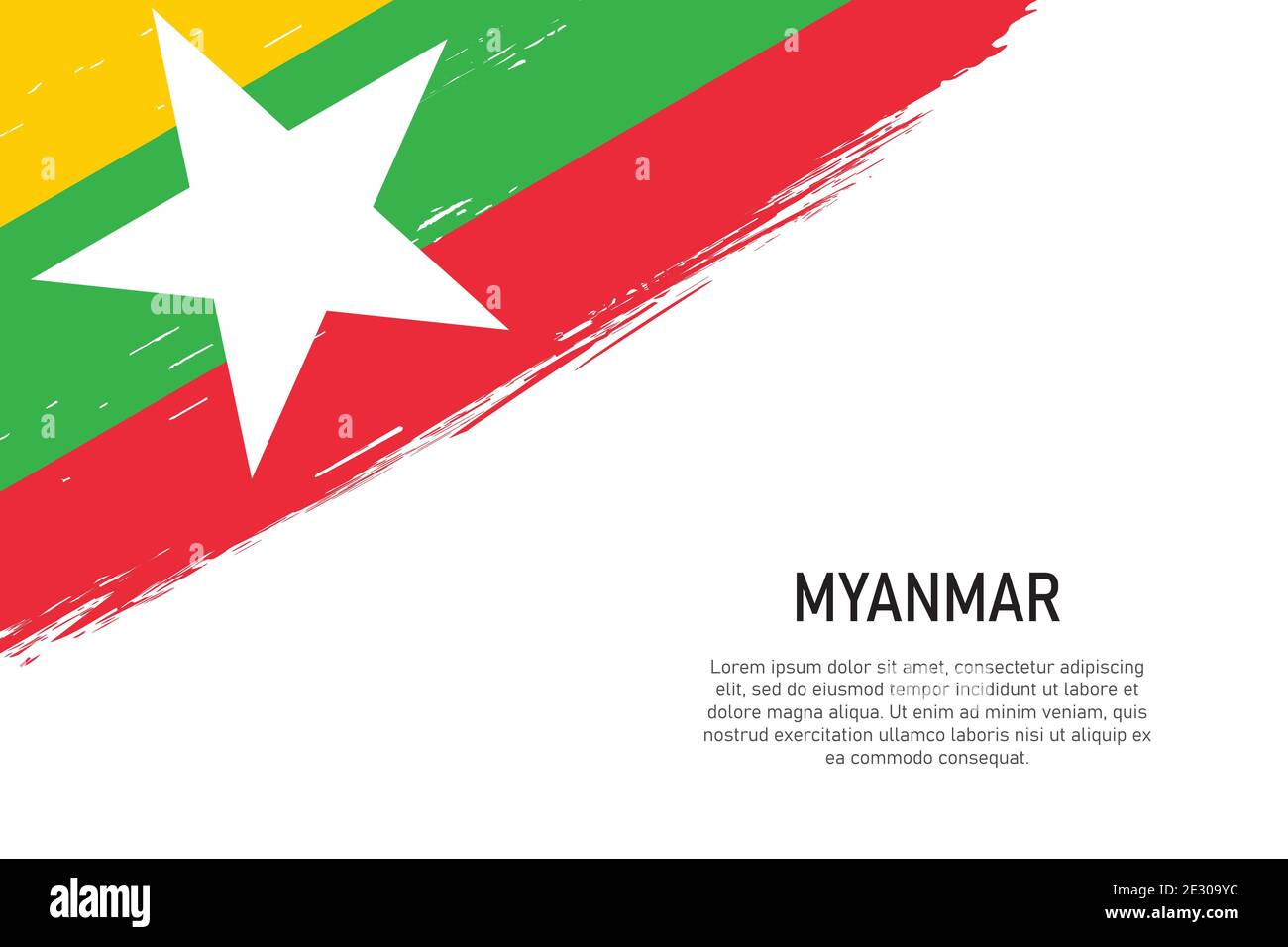 Grunge styled brush stroke background with flag of Myanmar. Template ...
