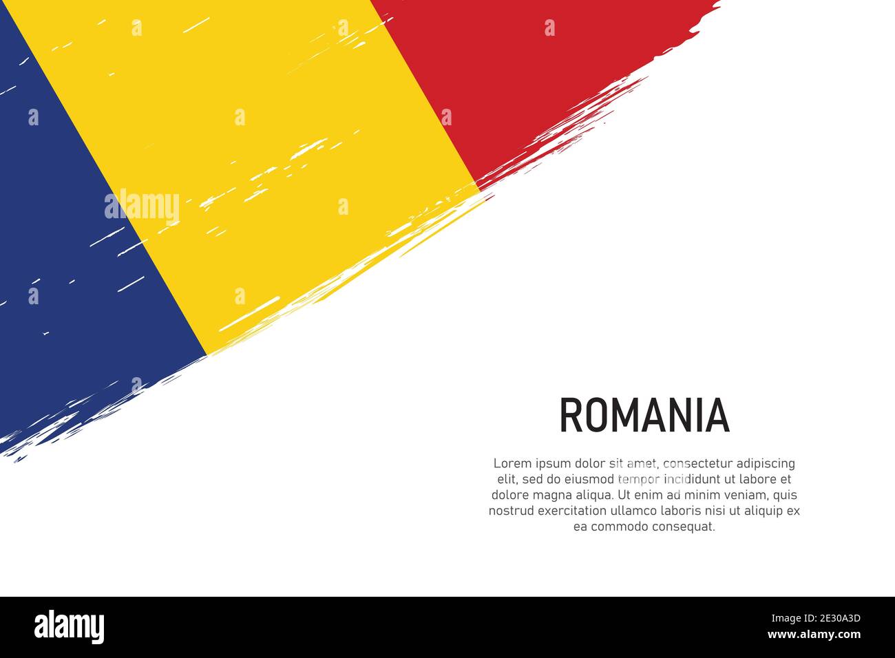 Grunge styled brush stroke background with flag of Romania. Template ...