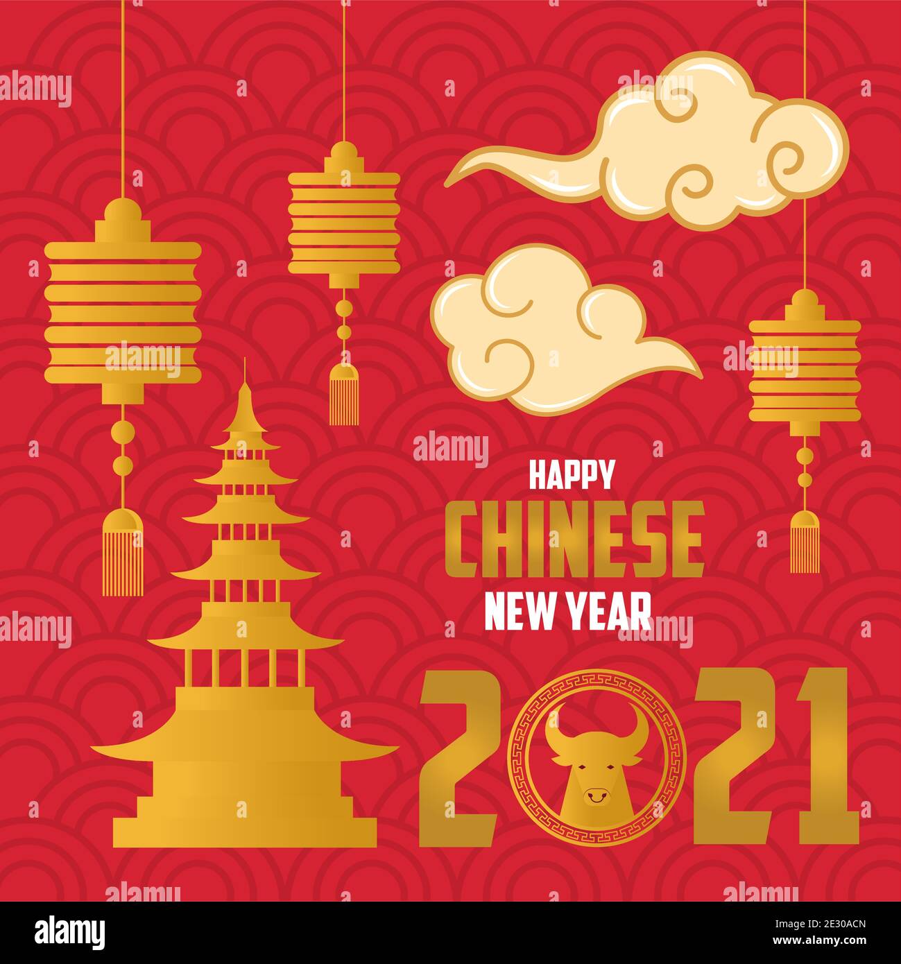 chinese new year 2021 card with decoration and lettering Stock Vector ...
