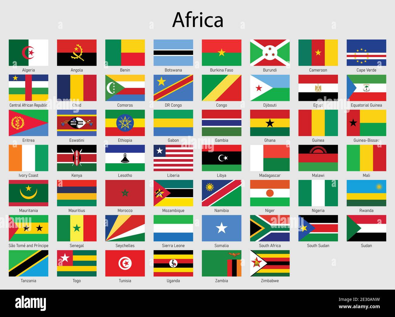 Set Of Flags African Countries All Africa Flag Collection Stock Vector