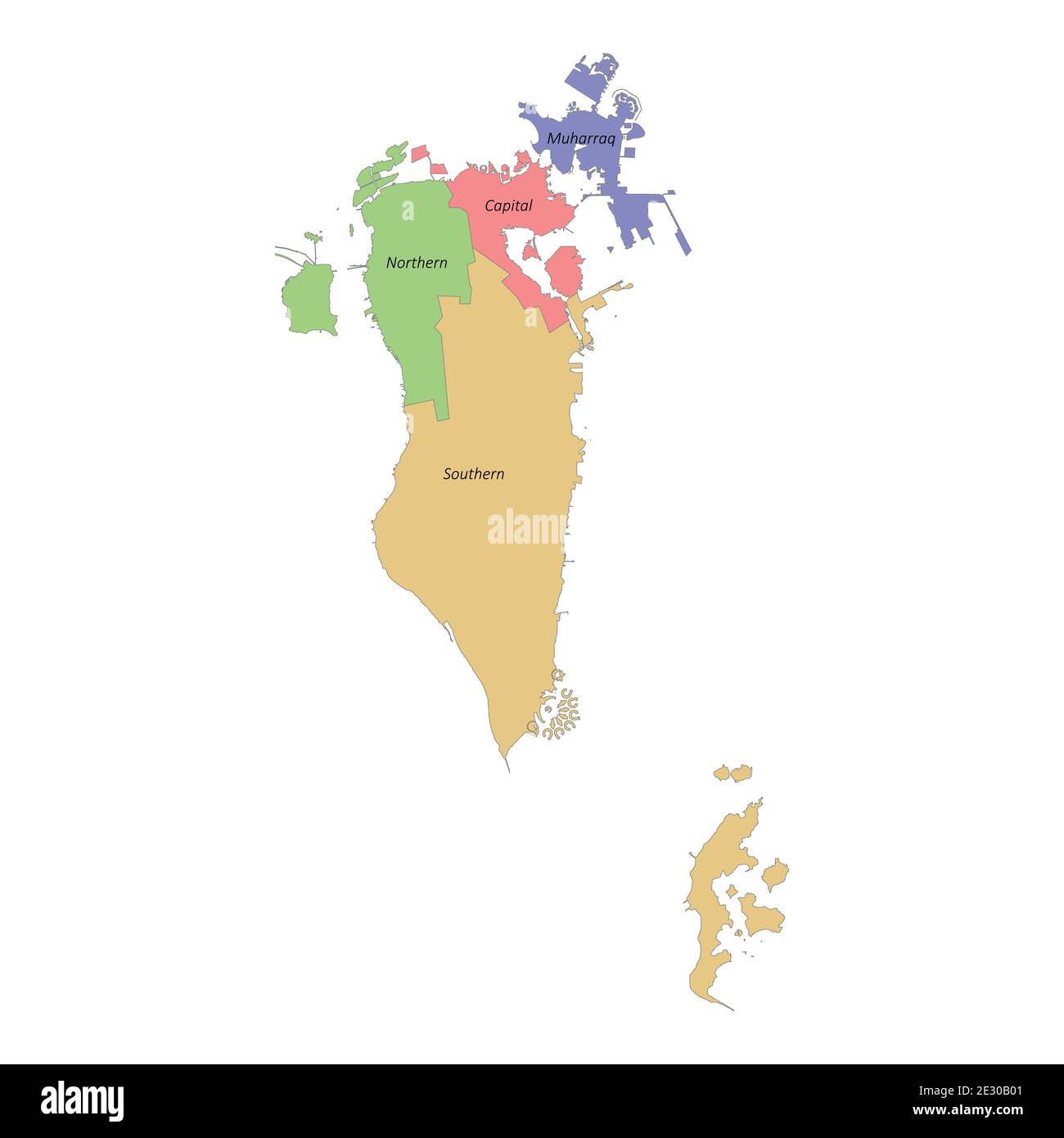High quality colorful labeled map of Bahrain with borders of the ...