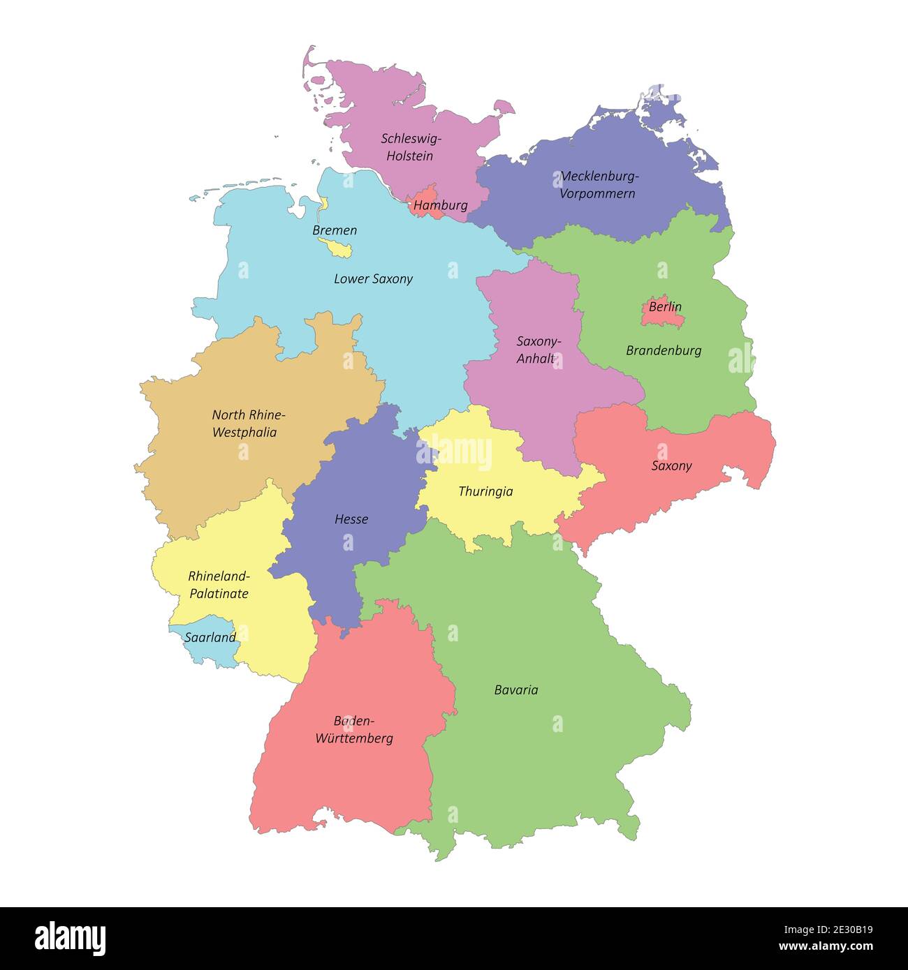 High quality colorful labeled map of Germany with borders of the ...
