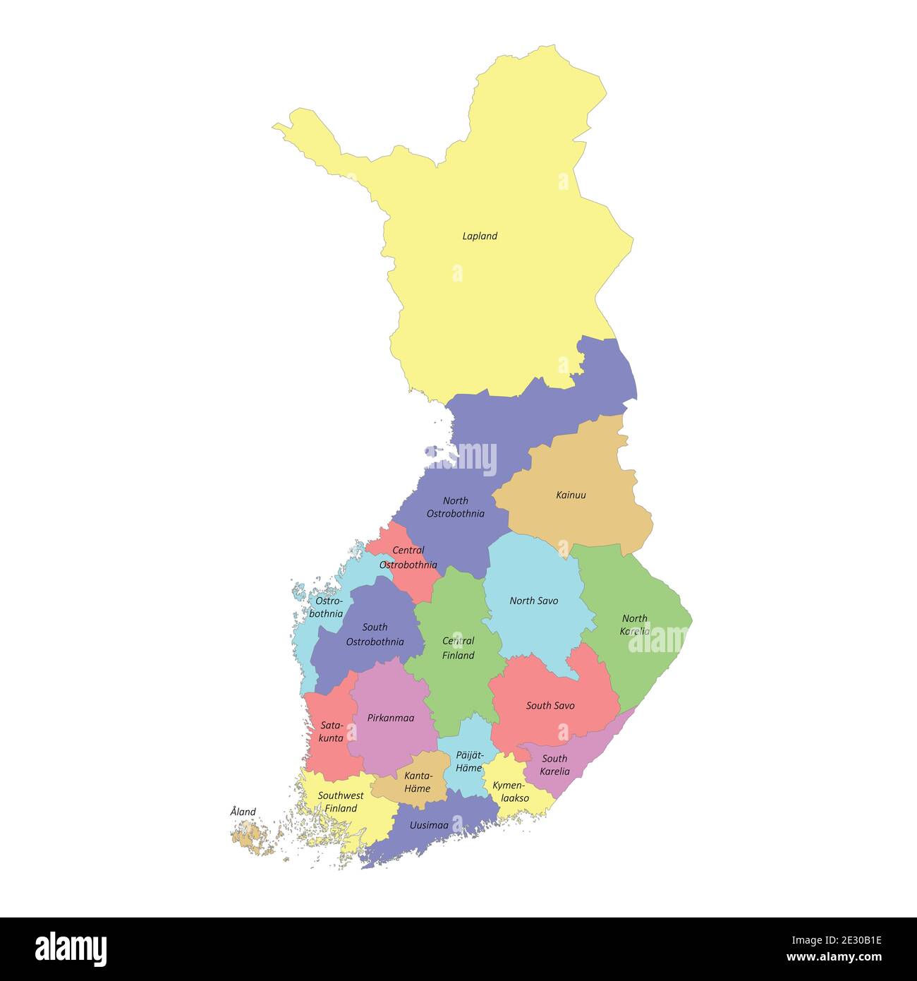 High quality colorful labeled map of Finland with borders of the ...