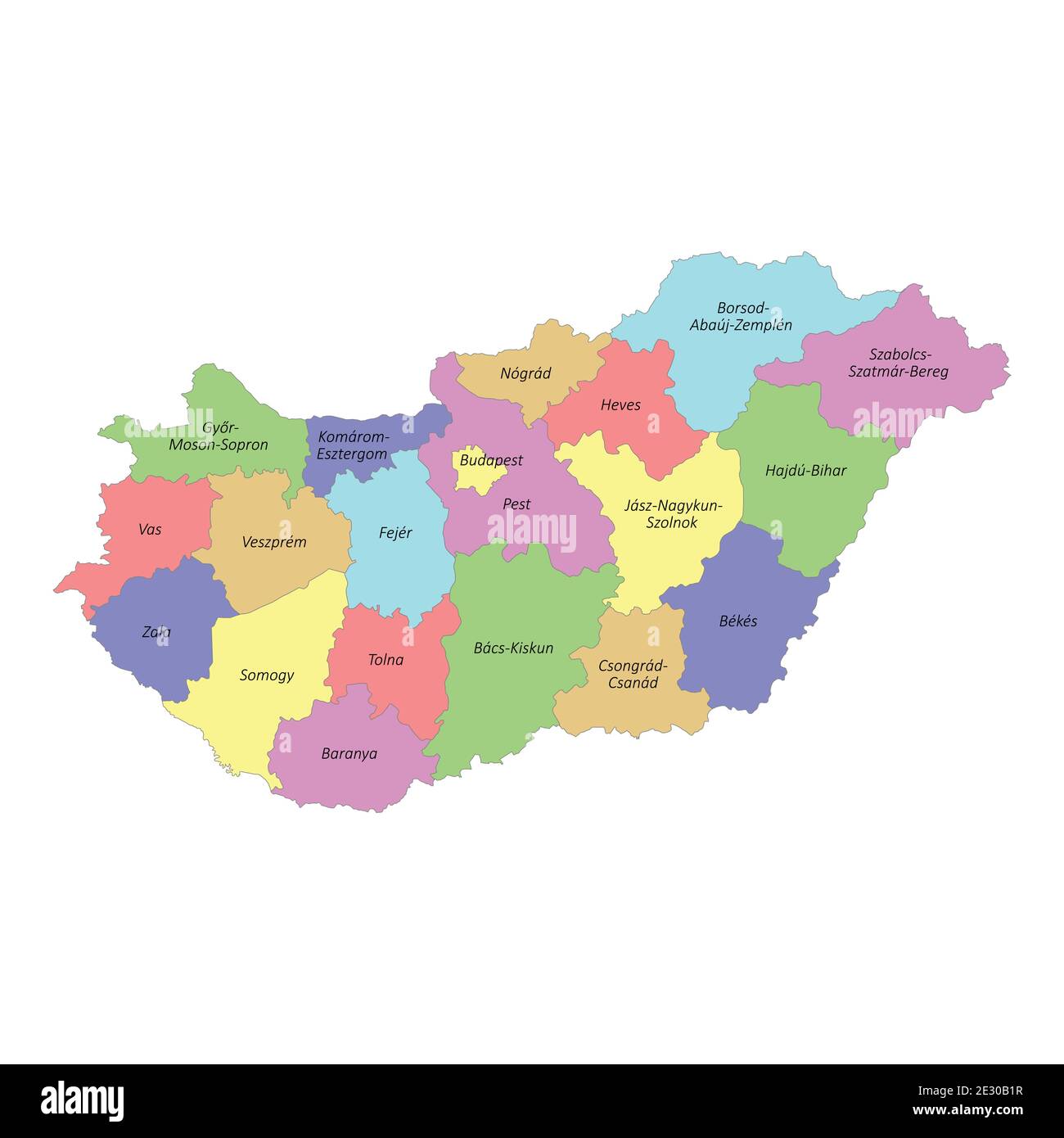 High quality colorful labeled map of Hungary with borders of the ...