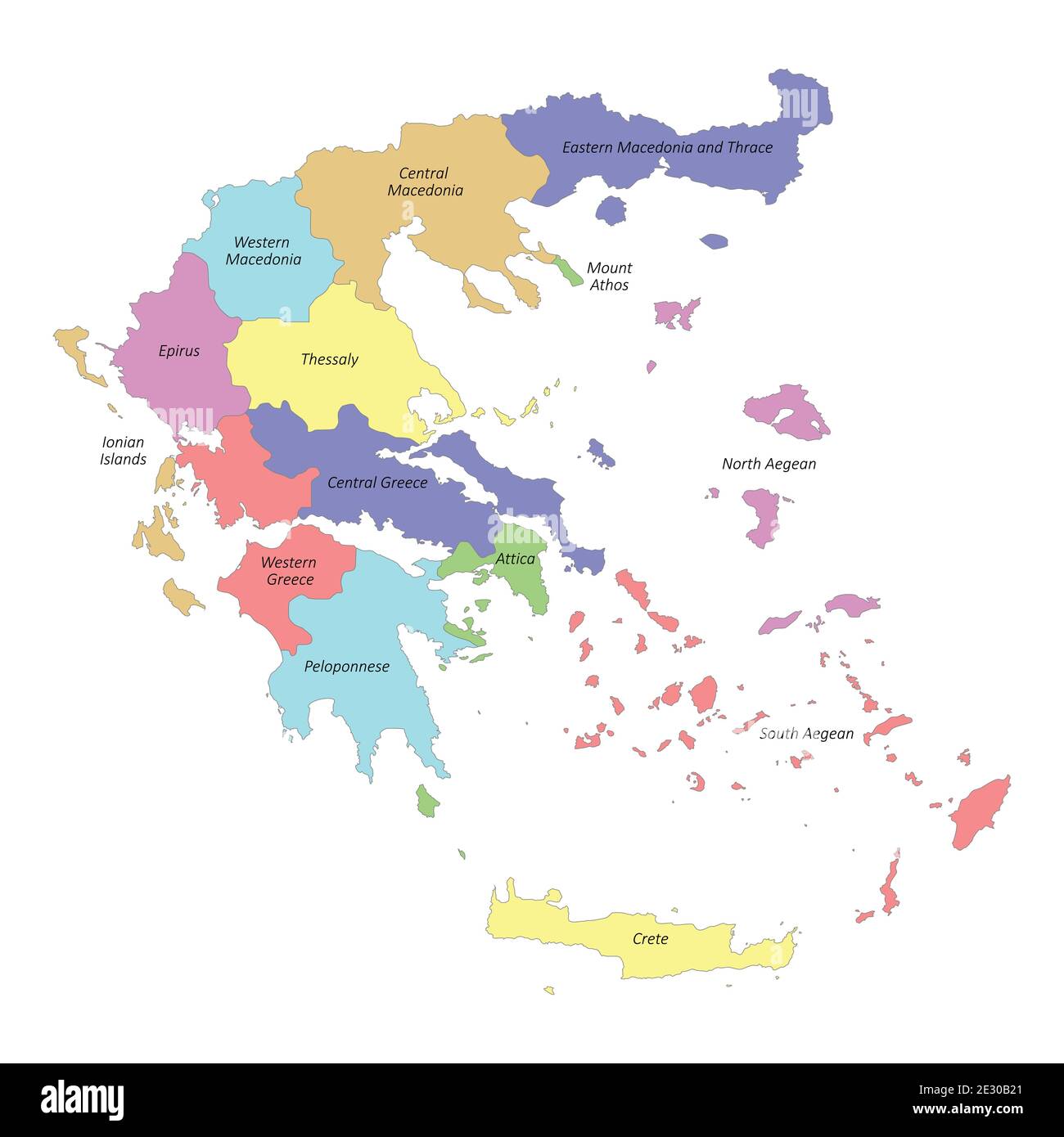 High quality colorful labeled map of Greece with borders of the regions ...