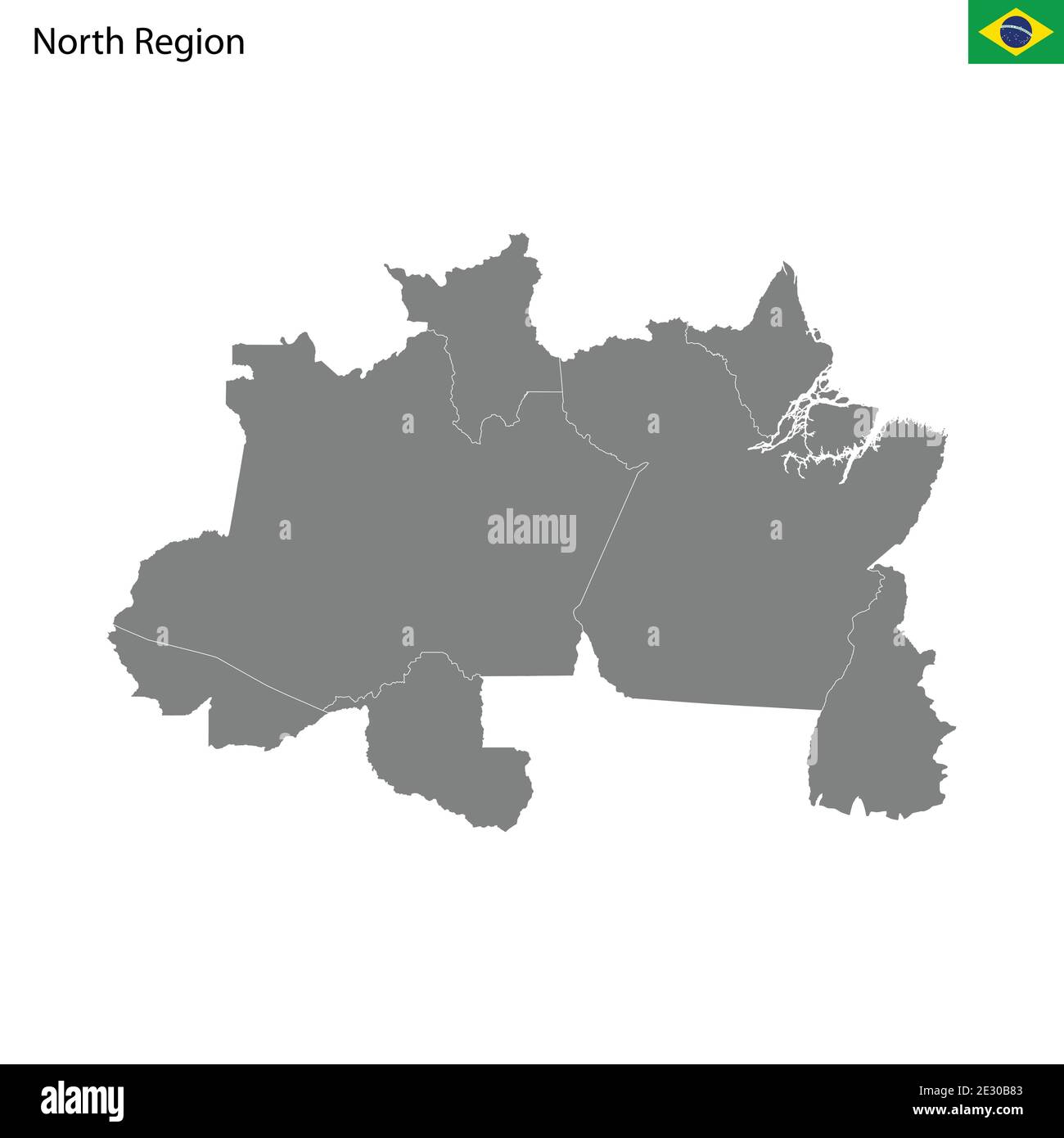High Quality map North region of Brazil, with borders of the states ...