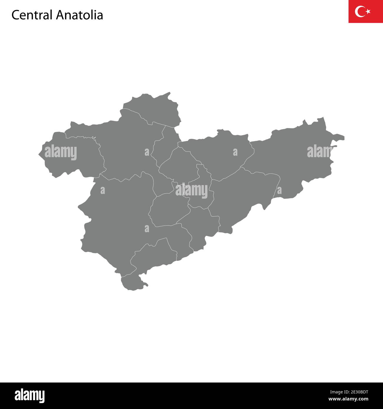 High Quality map Central Anatolia region of Turkey, with borders of the ...
