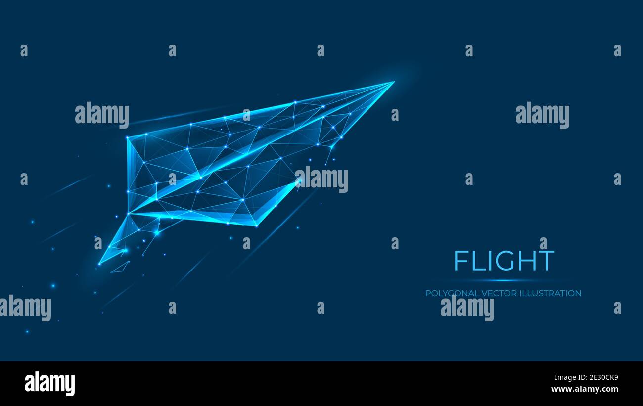 Abstract polygonal vector illustration of paper airplane flight made of ...