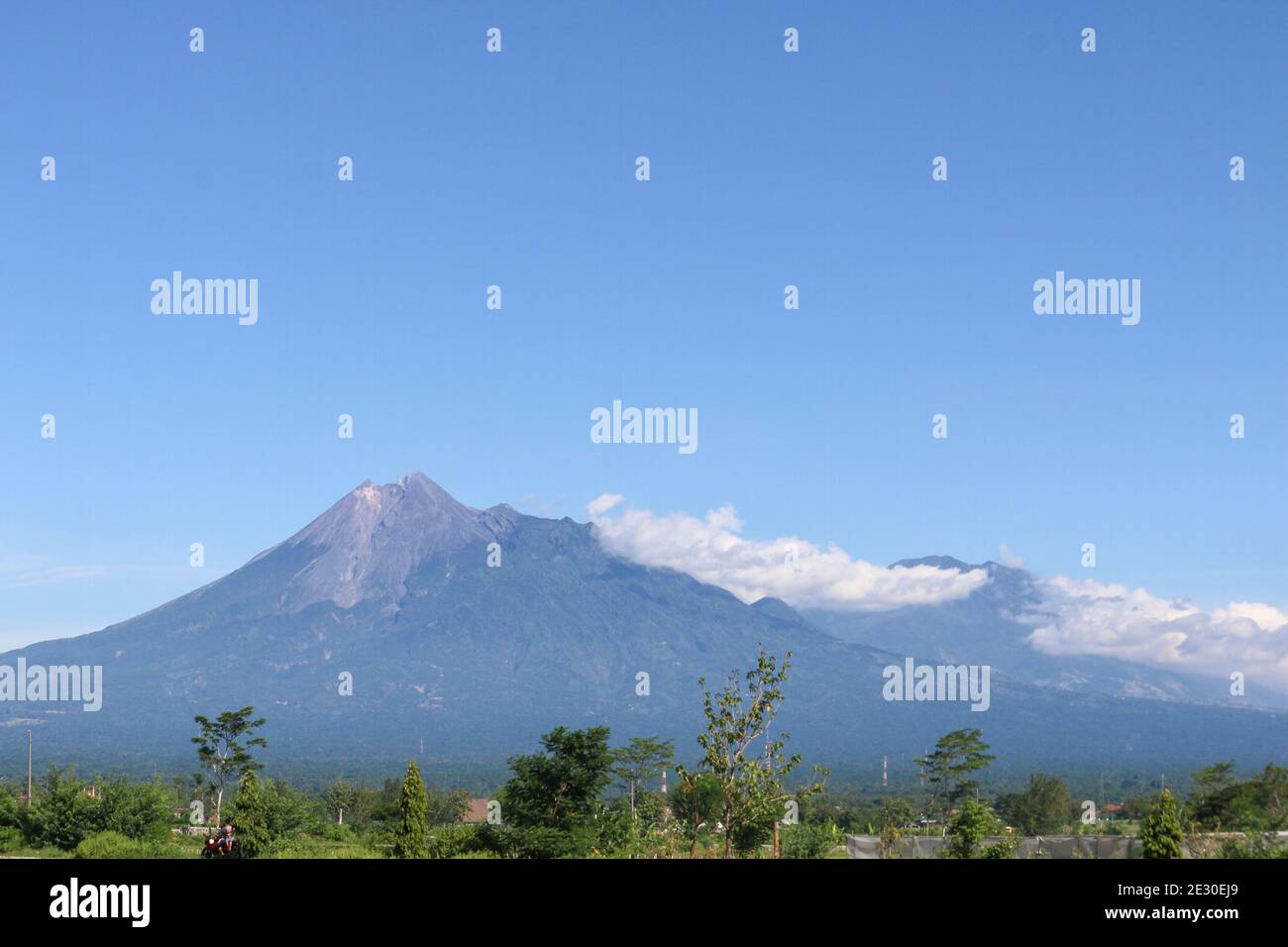 Aerial view of Mount Merapi Landscape with rice field and village in ...