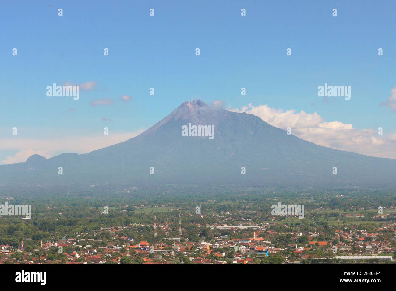 Aerial view of Mount Merapi Landscape with rice field and village in ...
