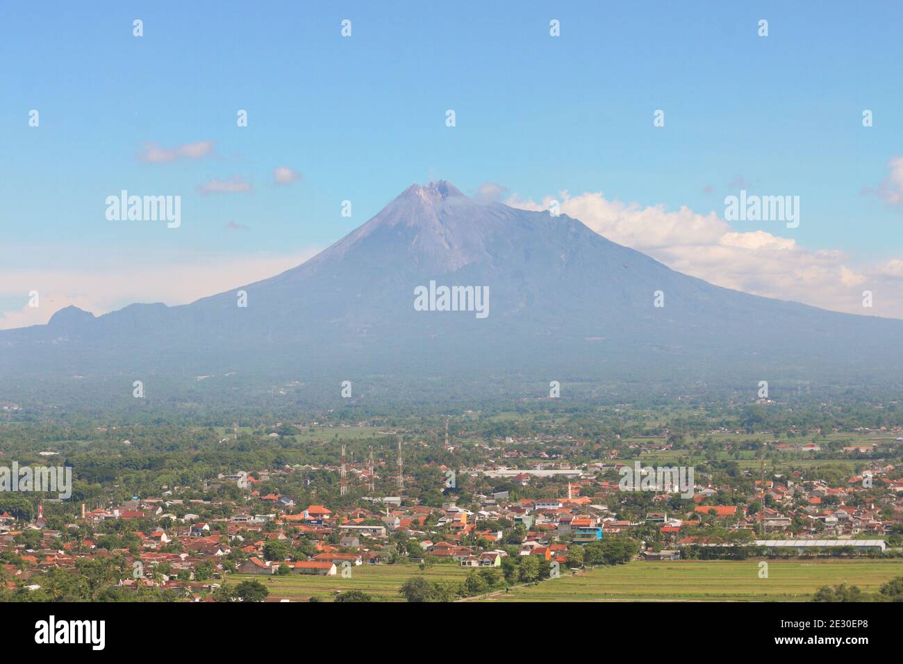 Aerial view of Mount Merapi Landscape with rice field and village in ...