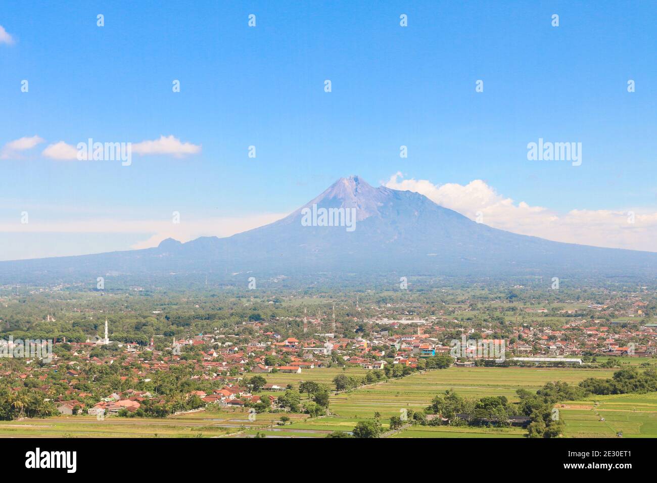 Aerial view of Mount Merapi Landscape with rice field and village in ...