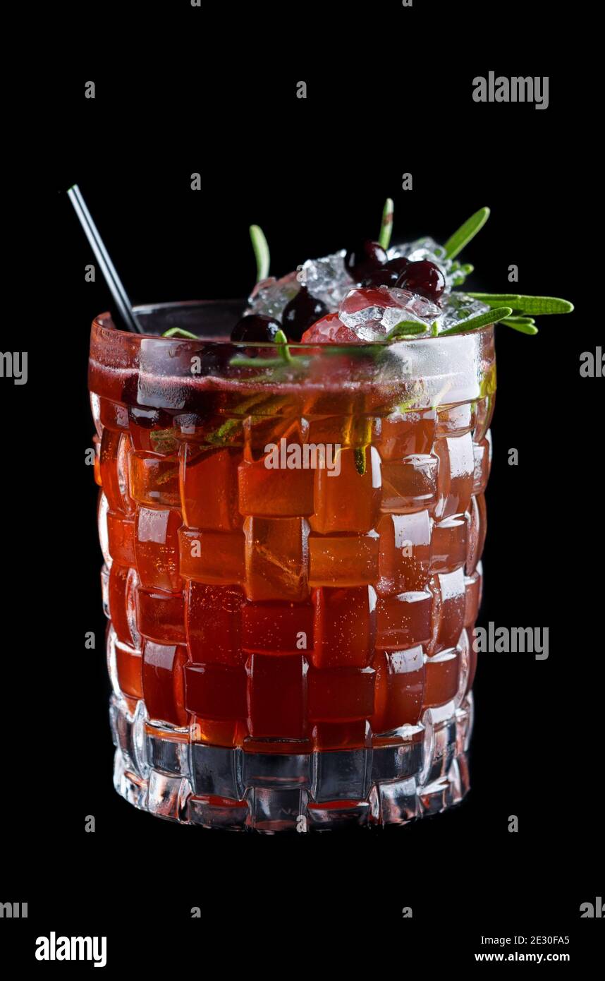 Cocktail on a black background with decorations Stock Photo - Alamy