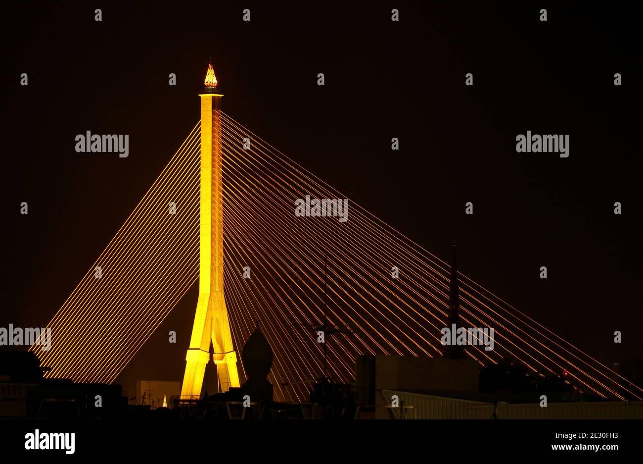 Night View of the Rama VIII Bridge, a Cable-stayed Bridge Crossing Chao ...