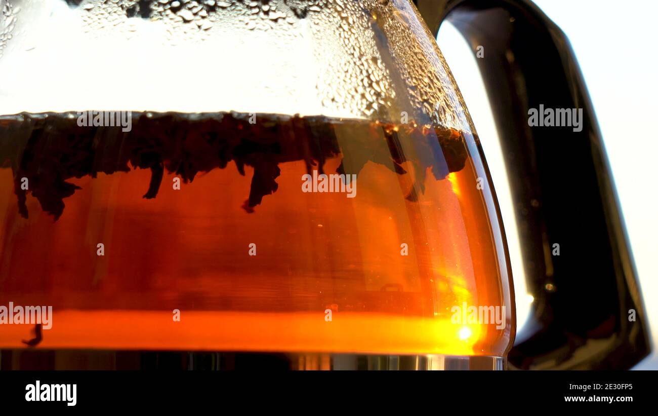 Close-up Glass Teapot Black Tea Brewing Process Stock Photo - Alamy