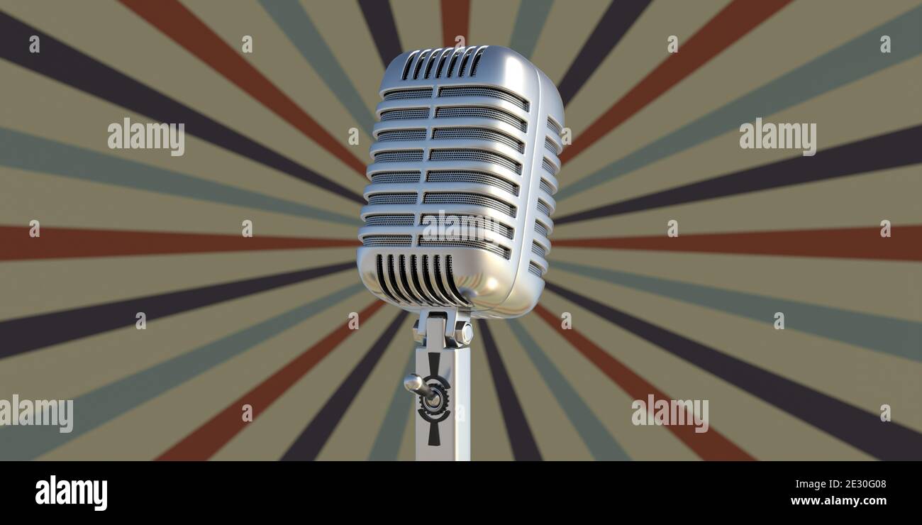 Retro microphone on circus poster background, texture. classic metal ...