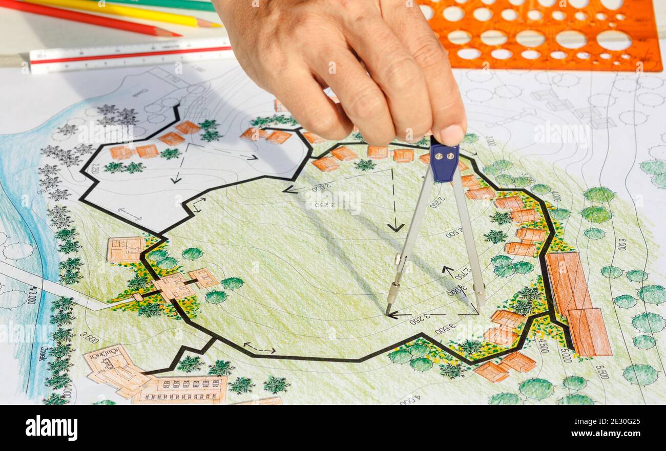 Landscape Architect Design Blueprint For Resort Stock Photo - Alamy