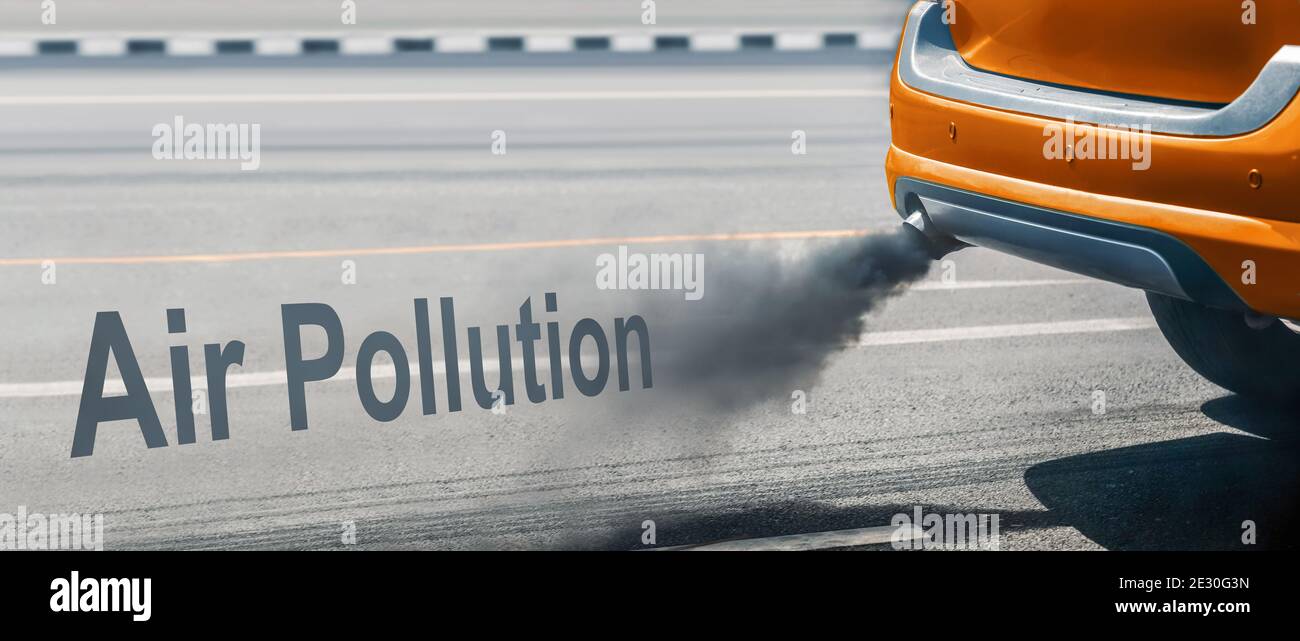 air pollution crisis in city from diesel vehicle exhaust pipe on road ...