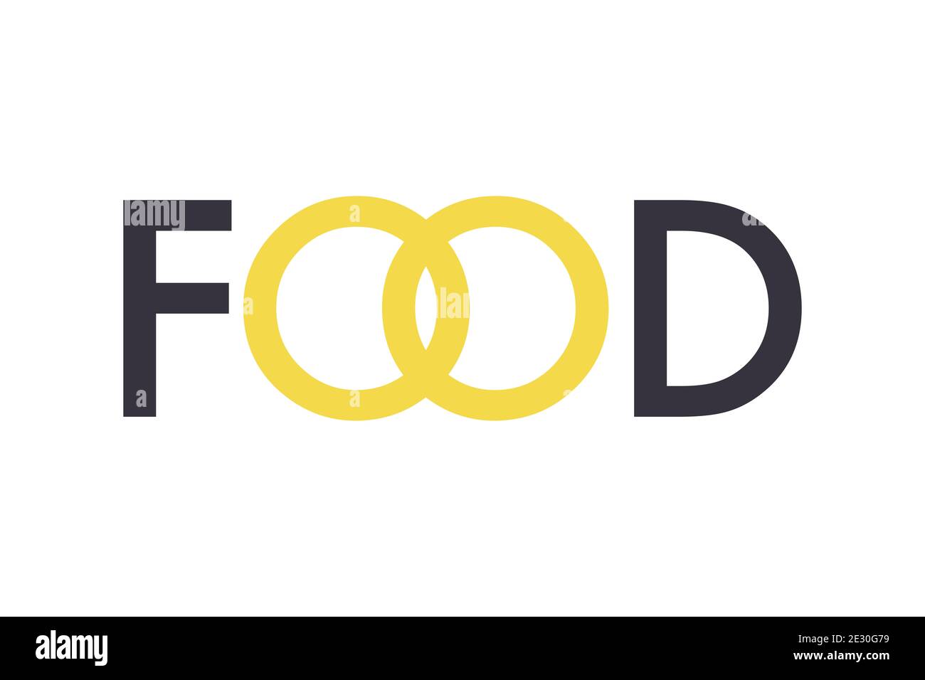 Modern, simple graphic design of a word "Food" in yellow and grey ...