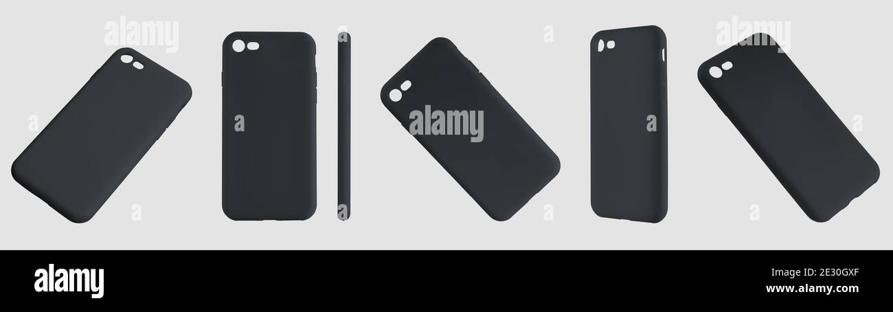 Set of 6 black cases on a smartphone isolated on a white background ...