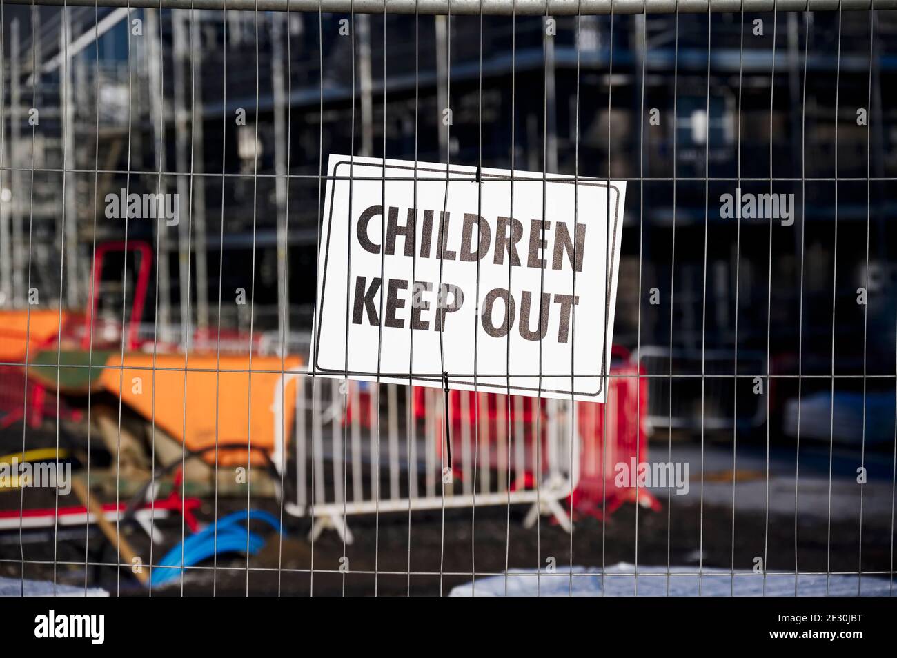 Childrenkeep out sign at construction building site safety sign Stock ...