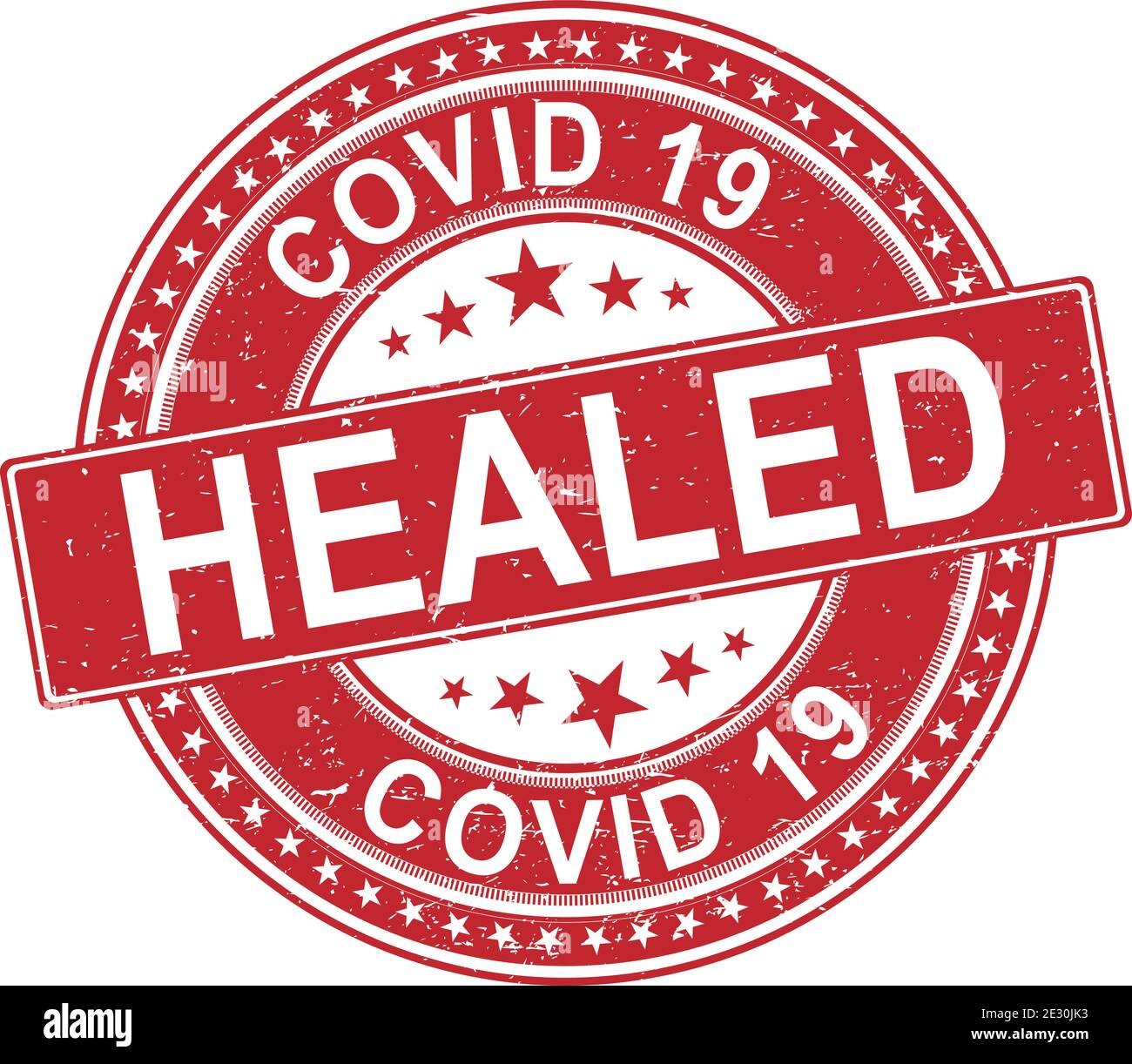 coronavirus healed vector badge. Red stamp with viruses cells Stock ...