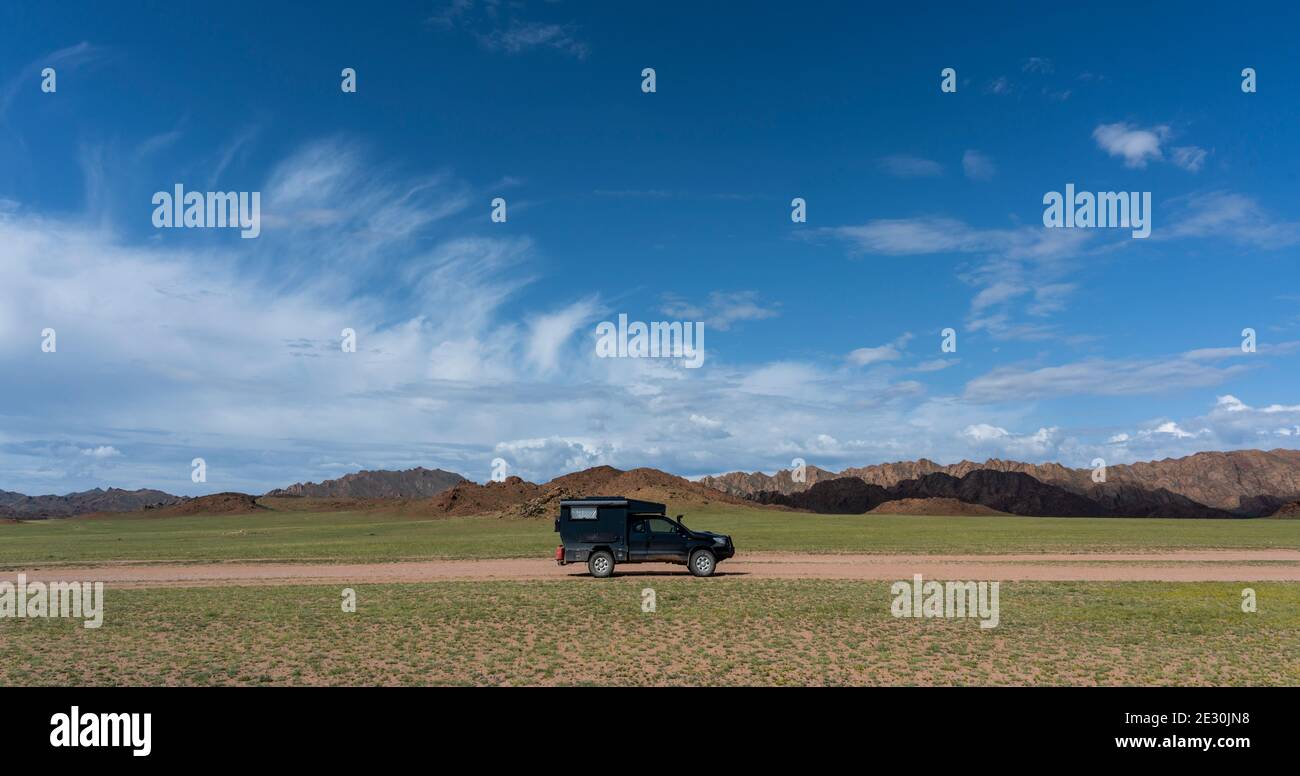 4x4 car off road on the Mongolian Steppes and mountains in Mongolia ...