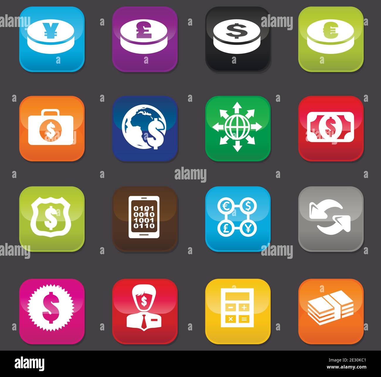 Currency exchange vector icons for user interface design. Colored ...