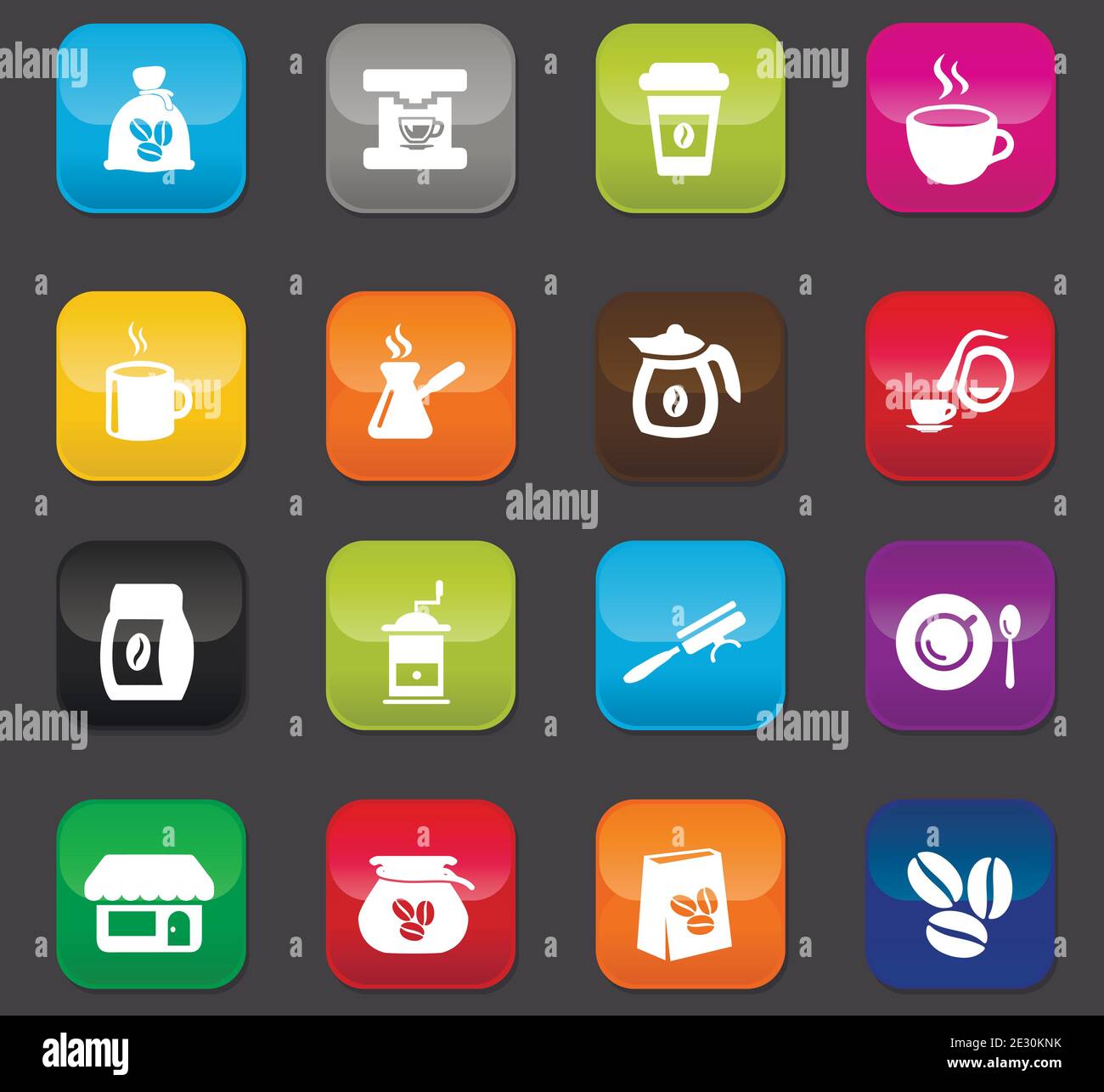 Coffee icon set for web sites and user interface. Colored buttons on a ...