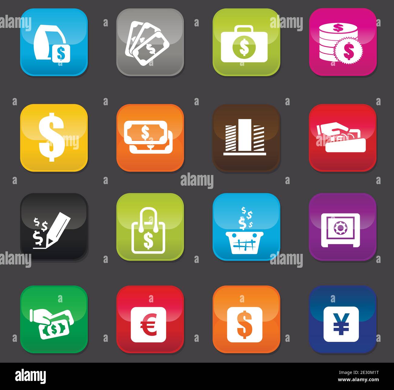 E-commers vector icons for user interface design. Colored buttons on a ...