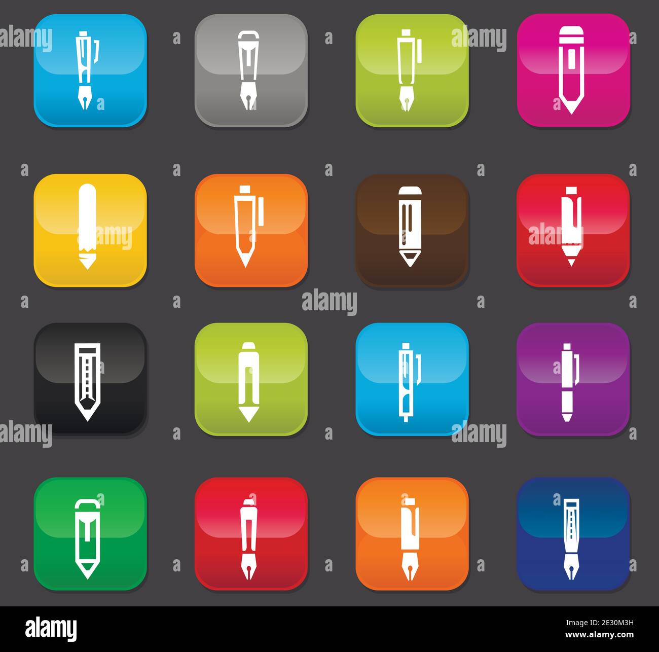 Edit web icons for user interface design. Colored buttons on a dark background Stock Vector ...