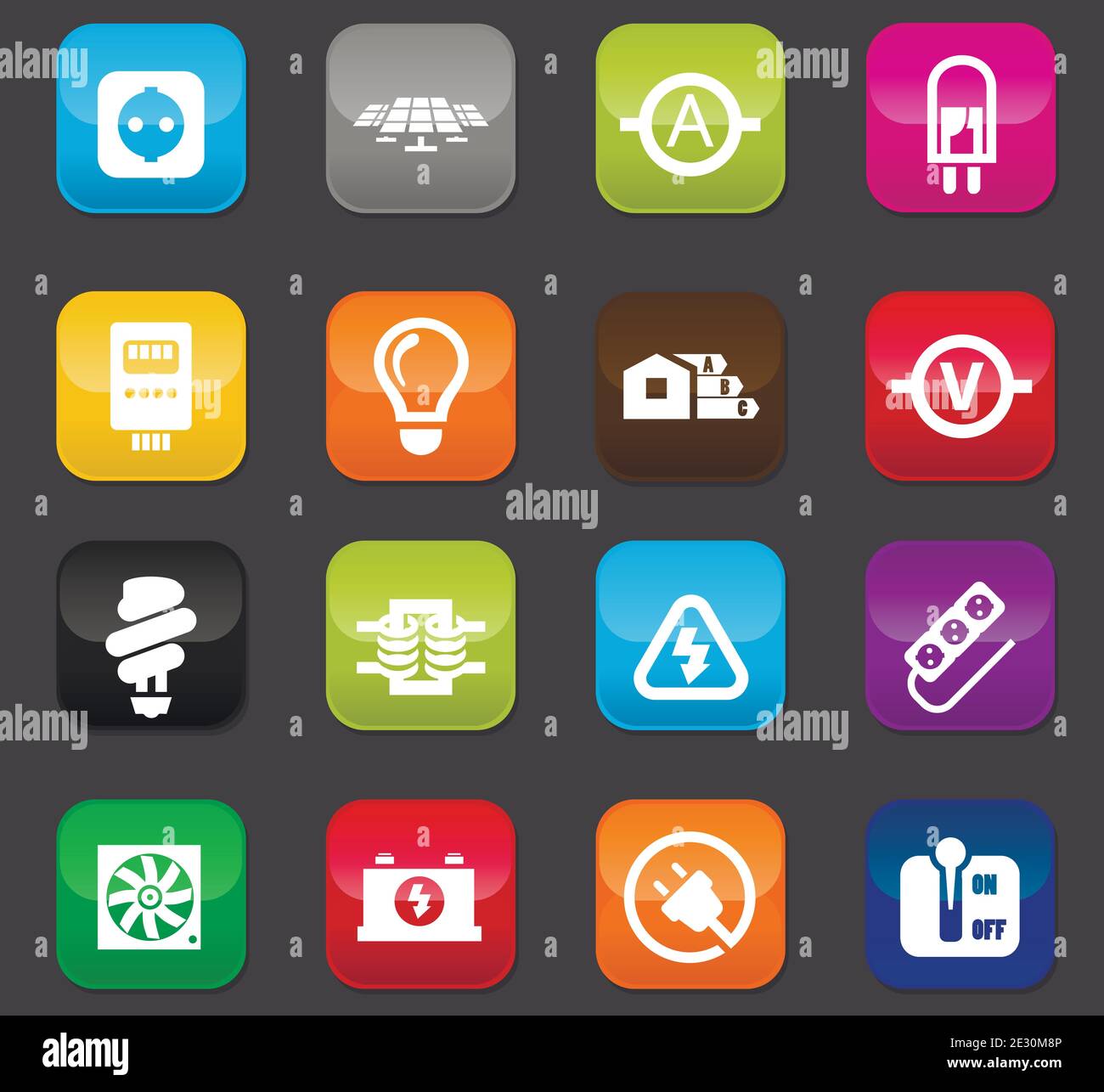 Electricity vector icons for user interface design. Colored buttons on ...